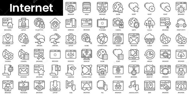 Set of Outline Internet Icons. Minimalist Thin Linear Web Icon Set ...