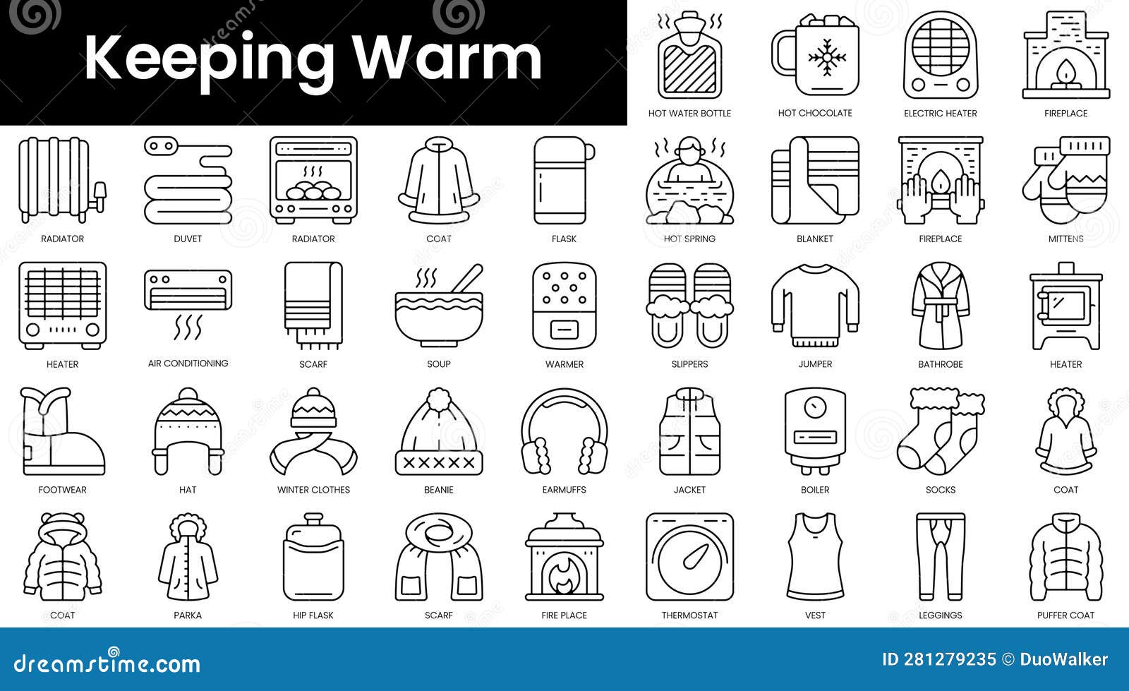 Set of Outline Keeping Warm Icons. Minimalist Thin Linear Web Icon Set ...