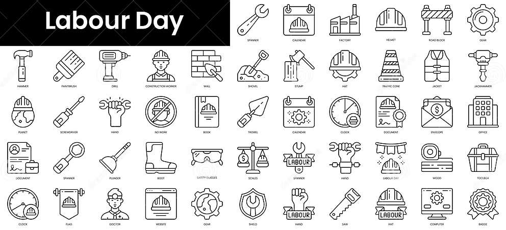 Set of Outline Labour Day Icons. Minimalist Thin Linear Web Icons ...
