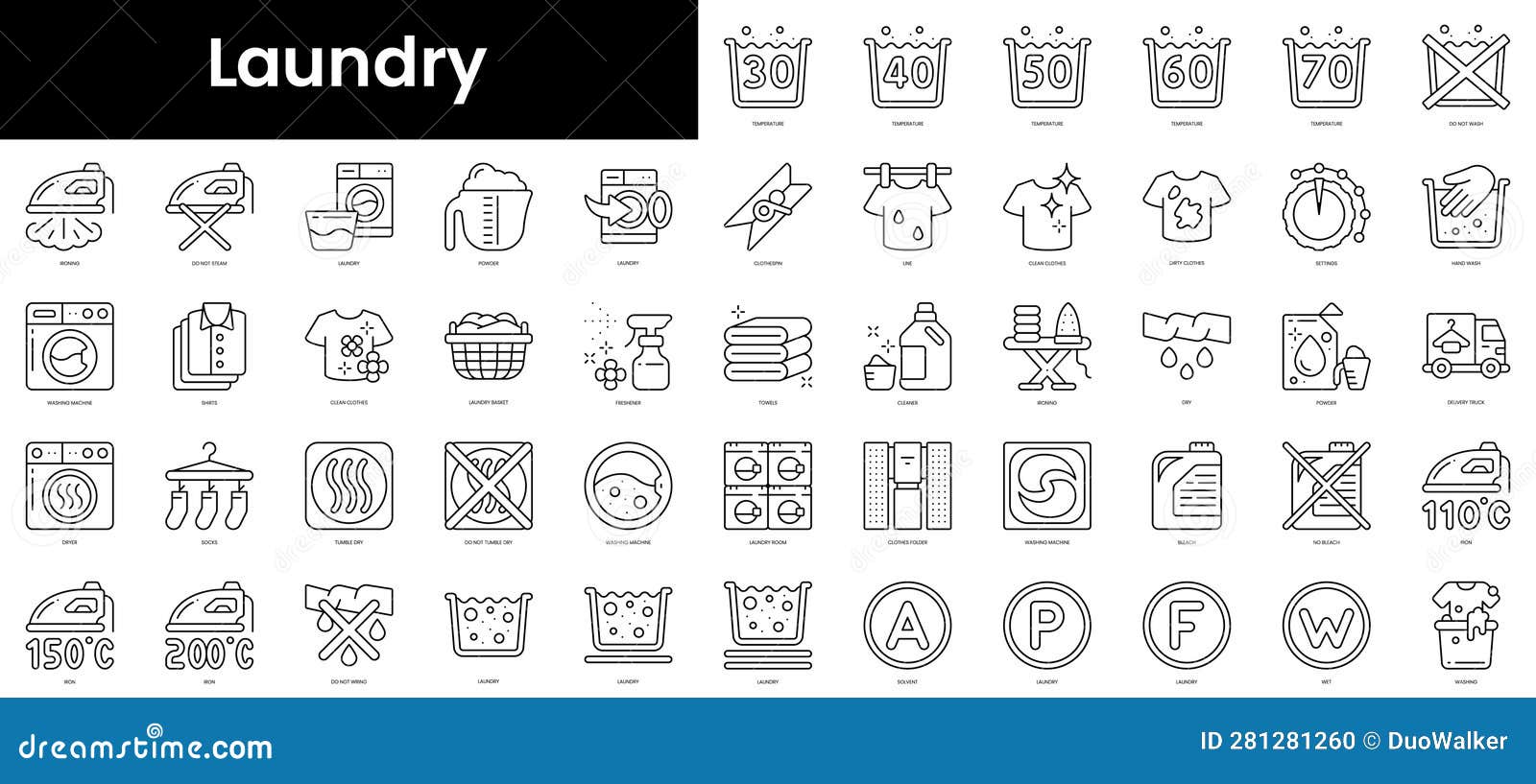 Set of Outline Laundry Icons. Minimalist Thin Linear Web Icon Set Stock ...