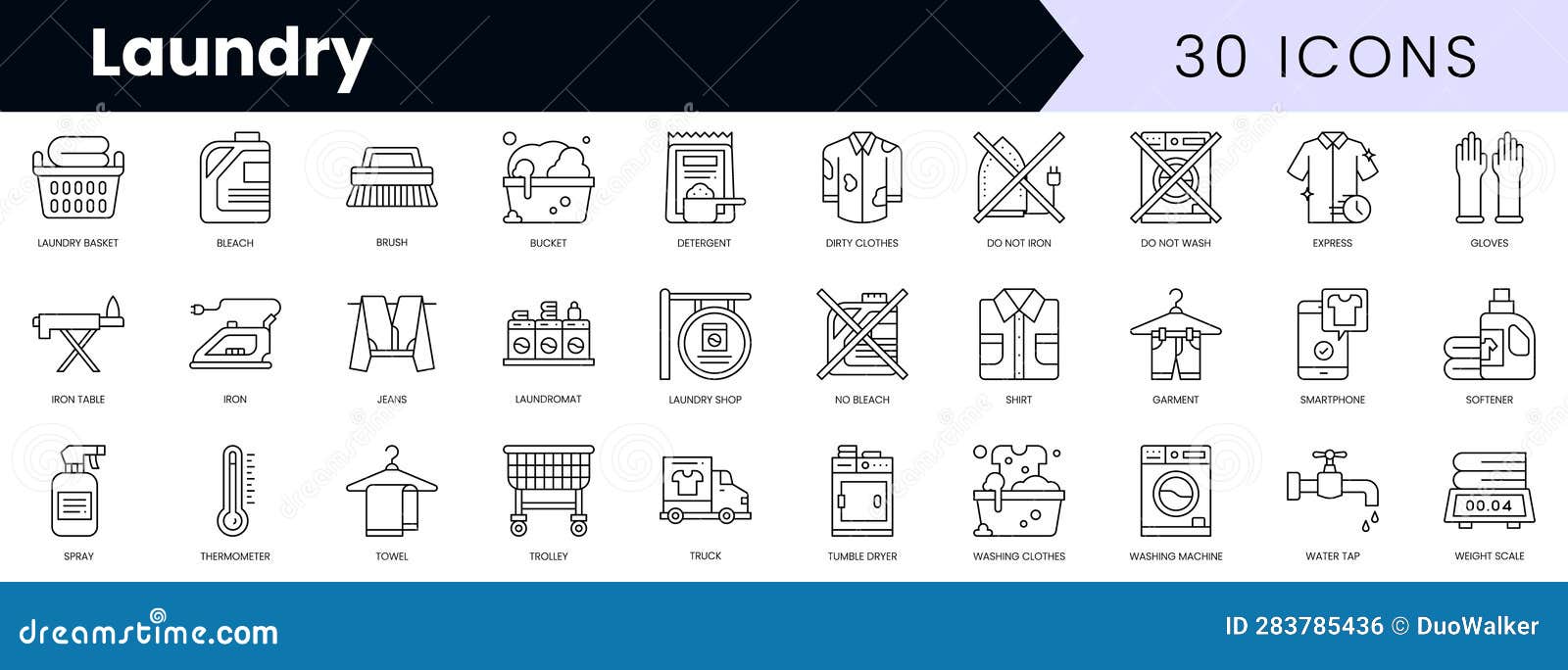 Set of Outline Laundry Icons. Minimalist Thin Linear Web Icon Set Stock ...