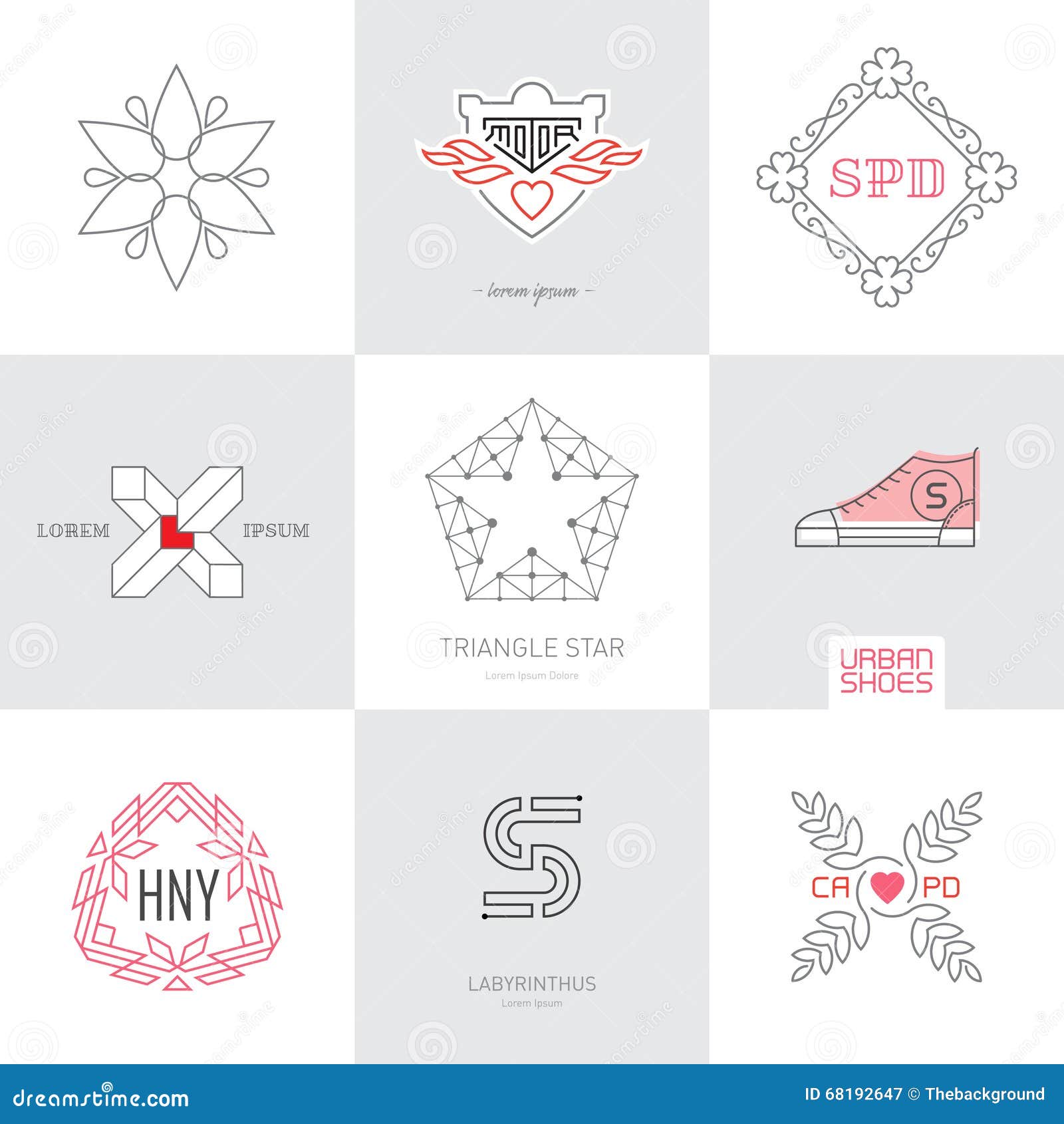 Set of Outline Logo. Vector Abstract Emblem, Monogram, Logotype, Design ...