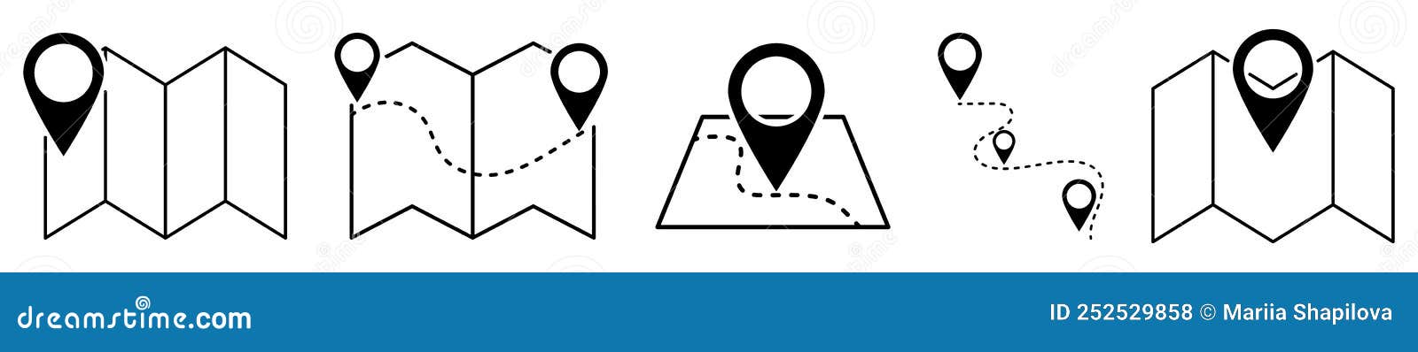 Set of Outline Maps and Pins Icons Stock Vector - Illustration of ...