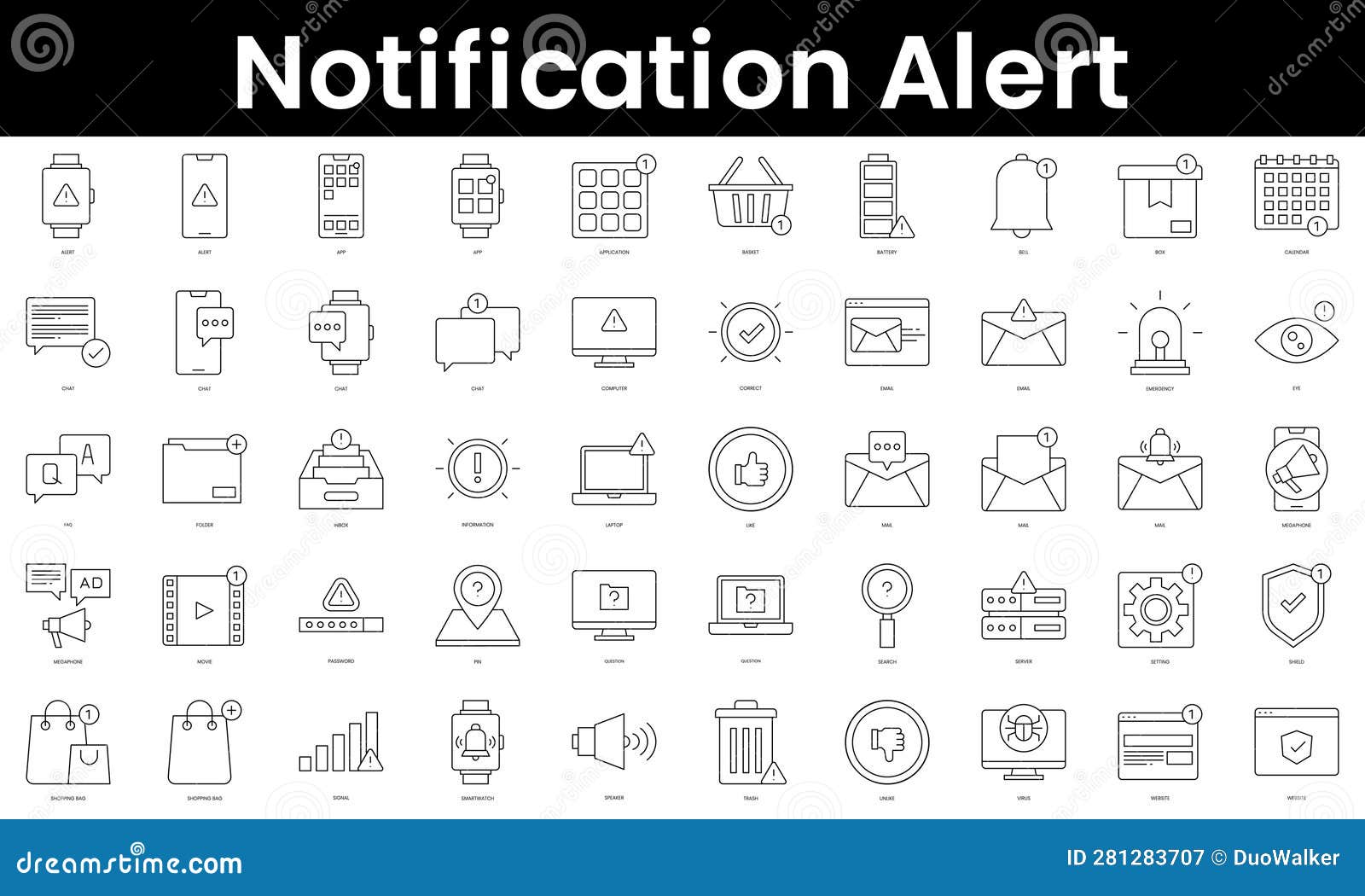 Set of Outline Notification Alert Icons. Minimalist Thin Linear Web ...