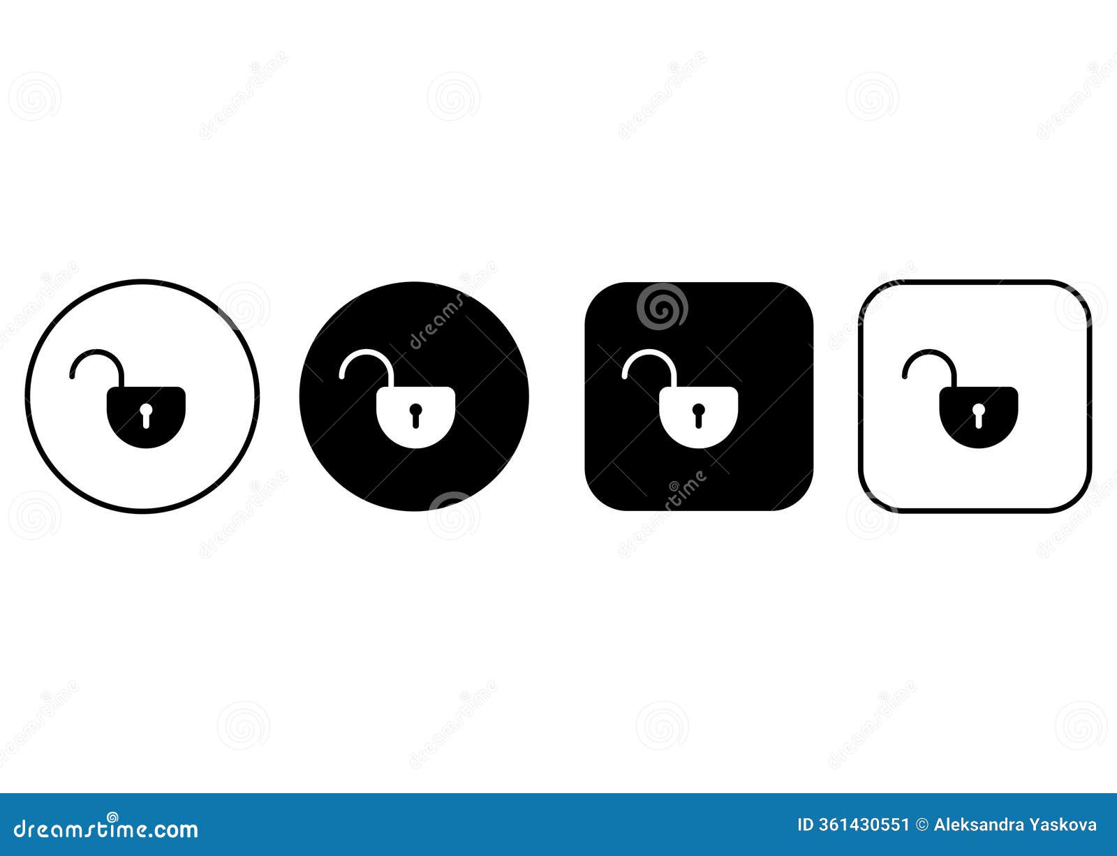 Set of Outline Opened Lock Icons. Security Symbols Buttons Stock Vector ...