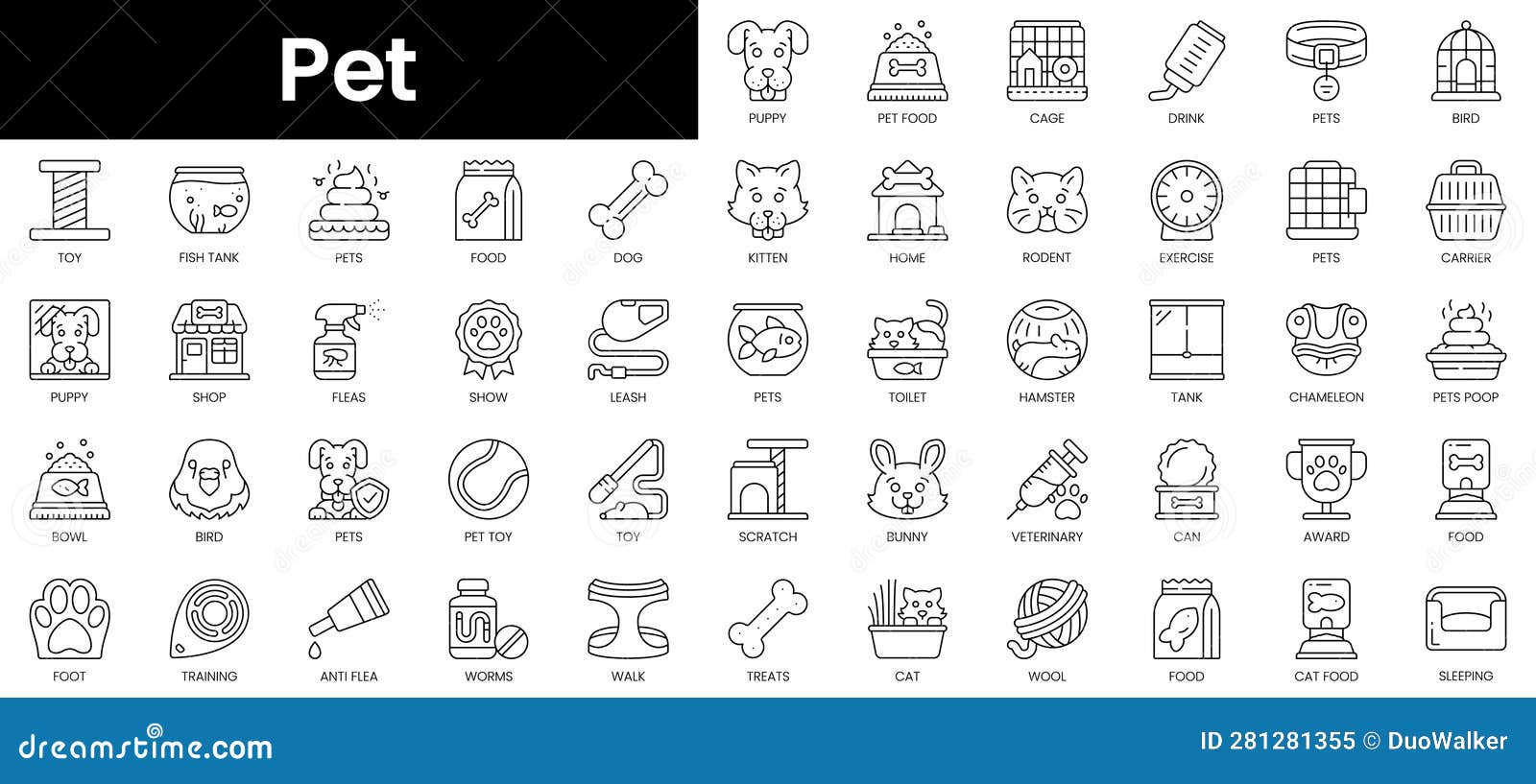 Set of Outline Pet Icons. Minimalist Thin Linear Web Icon Set Stock ...