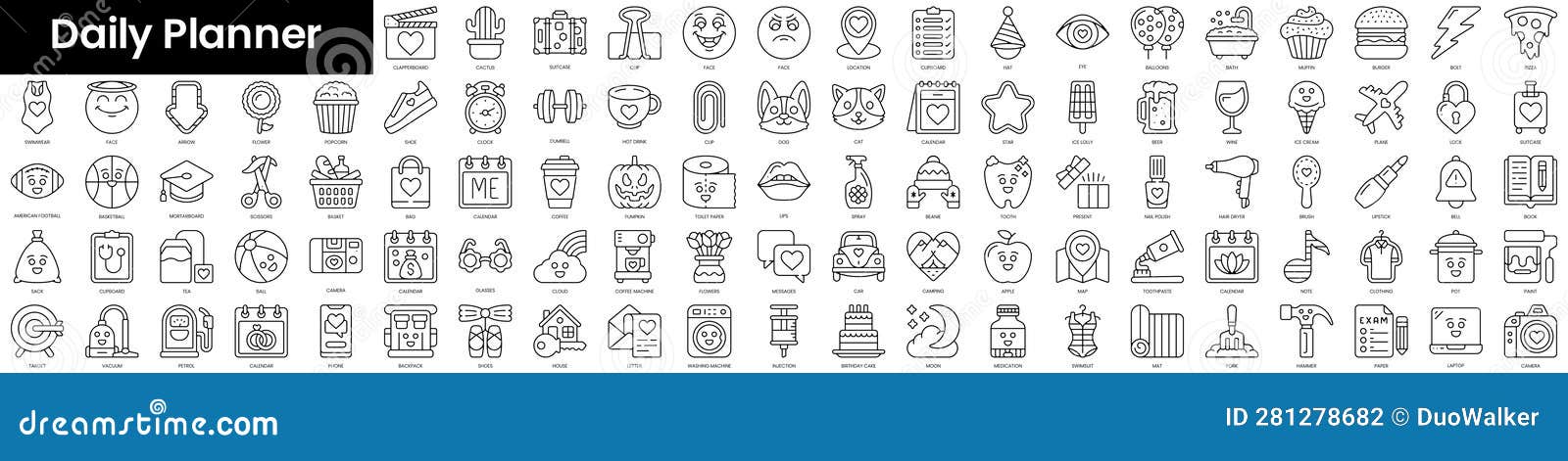 Planner Linear Icons Set. Schedule, Organizer, Agenda, Calendar ...