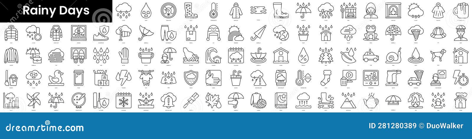 Outline Rainy Vector Icon. Isolated Black Simple Line Element ...