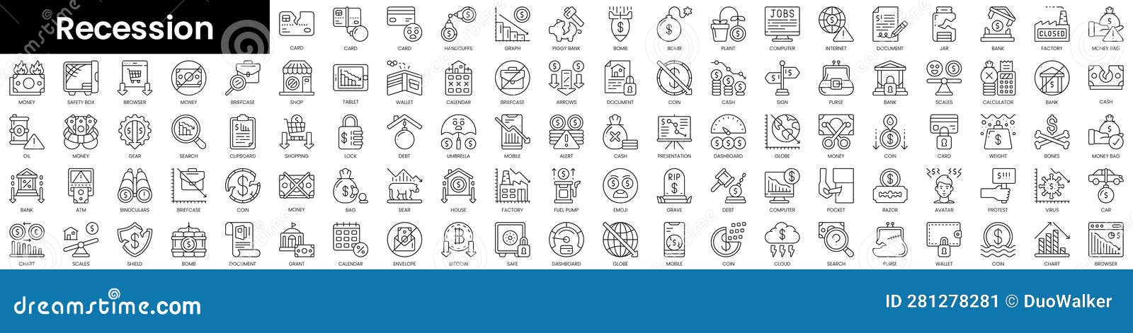 Set of Outline Recession Icons. Minimalist Thin Linear Web Icon Set ...