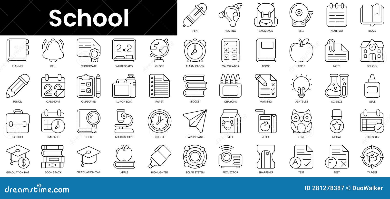 Set of Outline School Icons. Minimalist Thin Linear Web Icon Set Stock ...