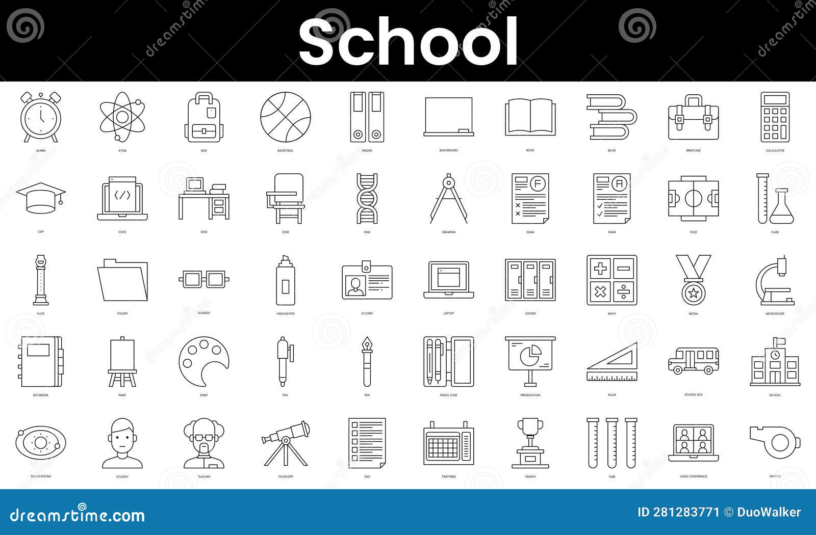 Set of Outline School Icons. Minimalist Thin Linear Web Icon Set Stock ...