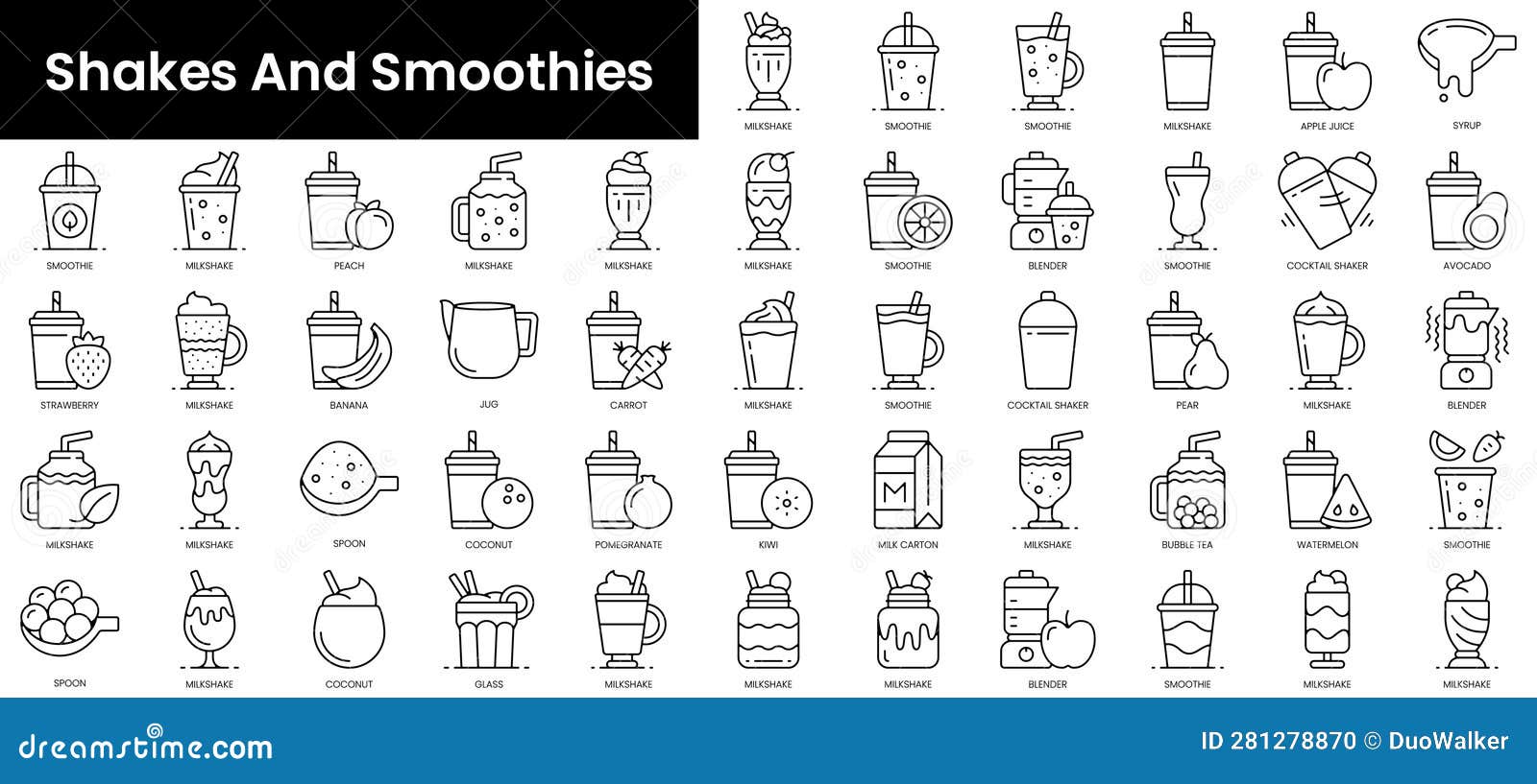 Set of Outline Shakes and Smoothies Icons. Minimalist Thin Linear Web Icon Set Stock Vector ...