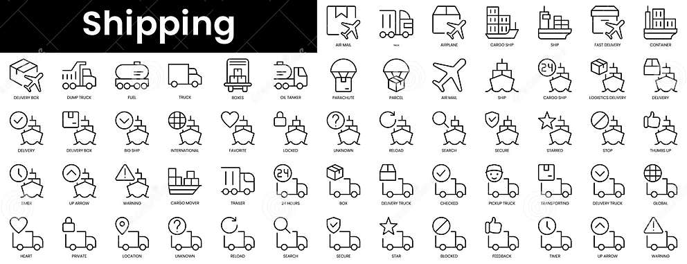 Set of Outline Shipping Icons. Minimalist Thin Linear Web Icon Set ...