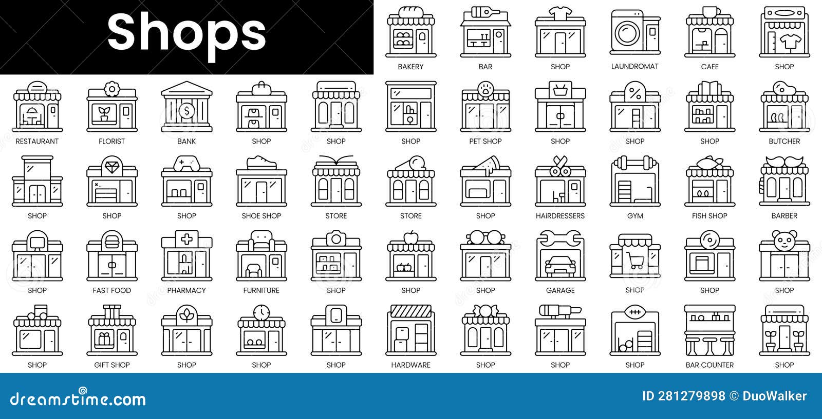 Set of Outline Shops Icons. Minimalist Thin Linear Web Icon Set Stock ...