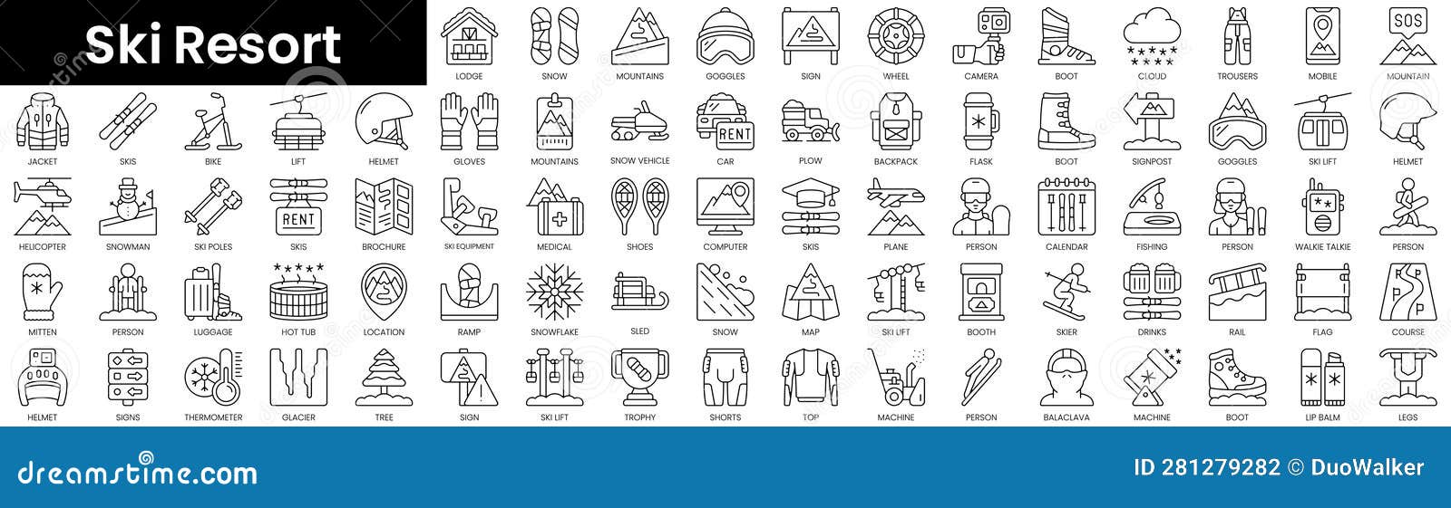 Set of Outline Ski Resort Icons. Minimalist Thin Linear Web Icon Set ...