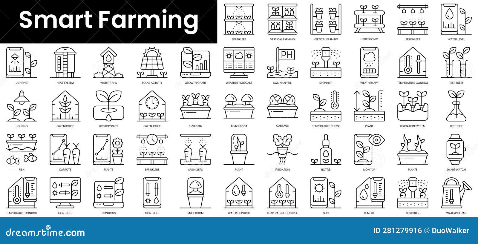 Set of Outline Smart Farming Icons. Minimalist Thin Linear Web Icon Set ...