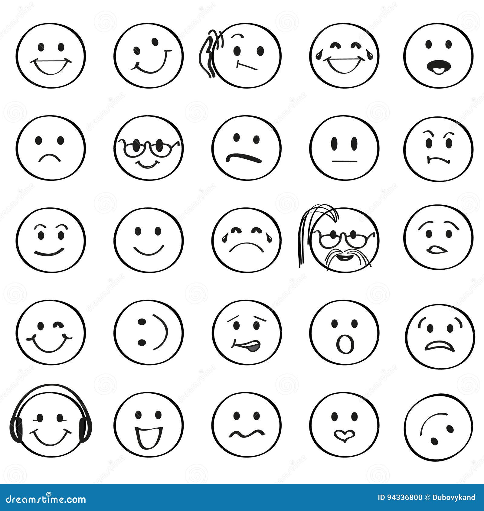 Set of Outline Smiley Faces Icons Stock Vector - Illustration of ...