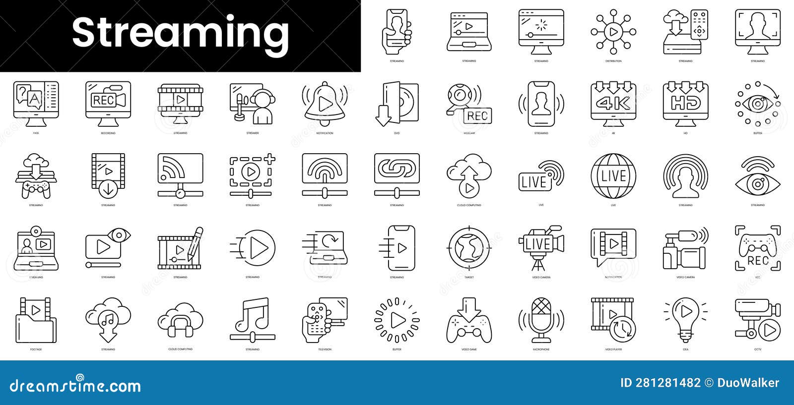 Set of Outline Streaming Icons. Minimalist Thin Linear Web Icon Set ...