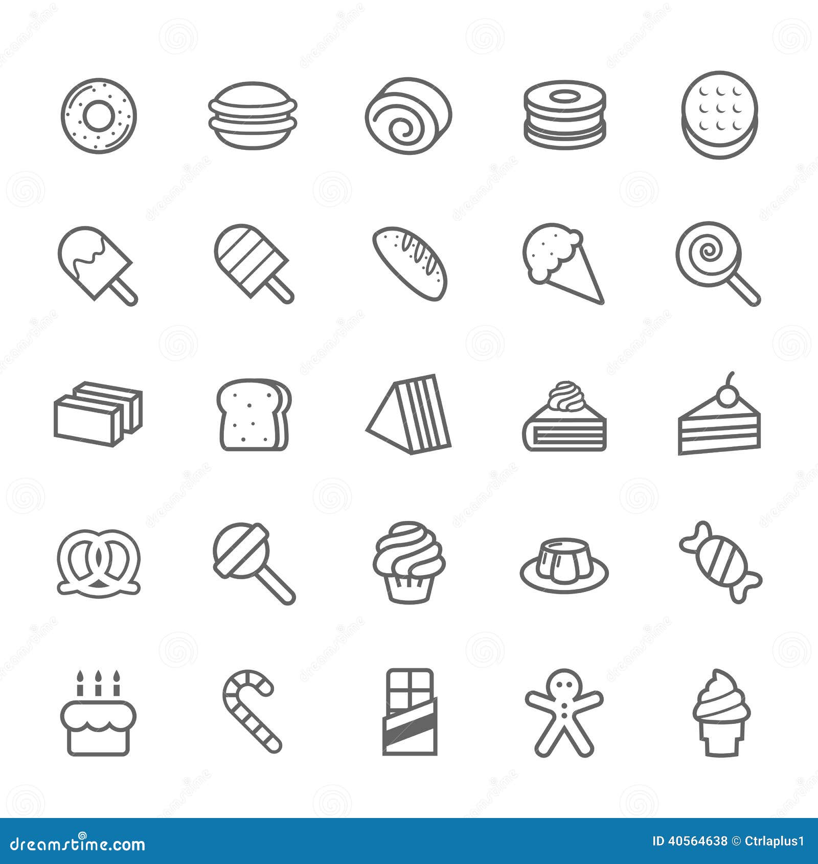 Set of Outline Stroke Dessert and Sweet Icon Stock Vector ...