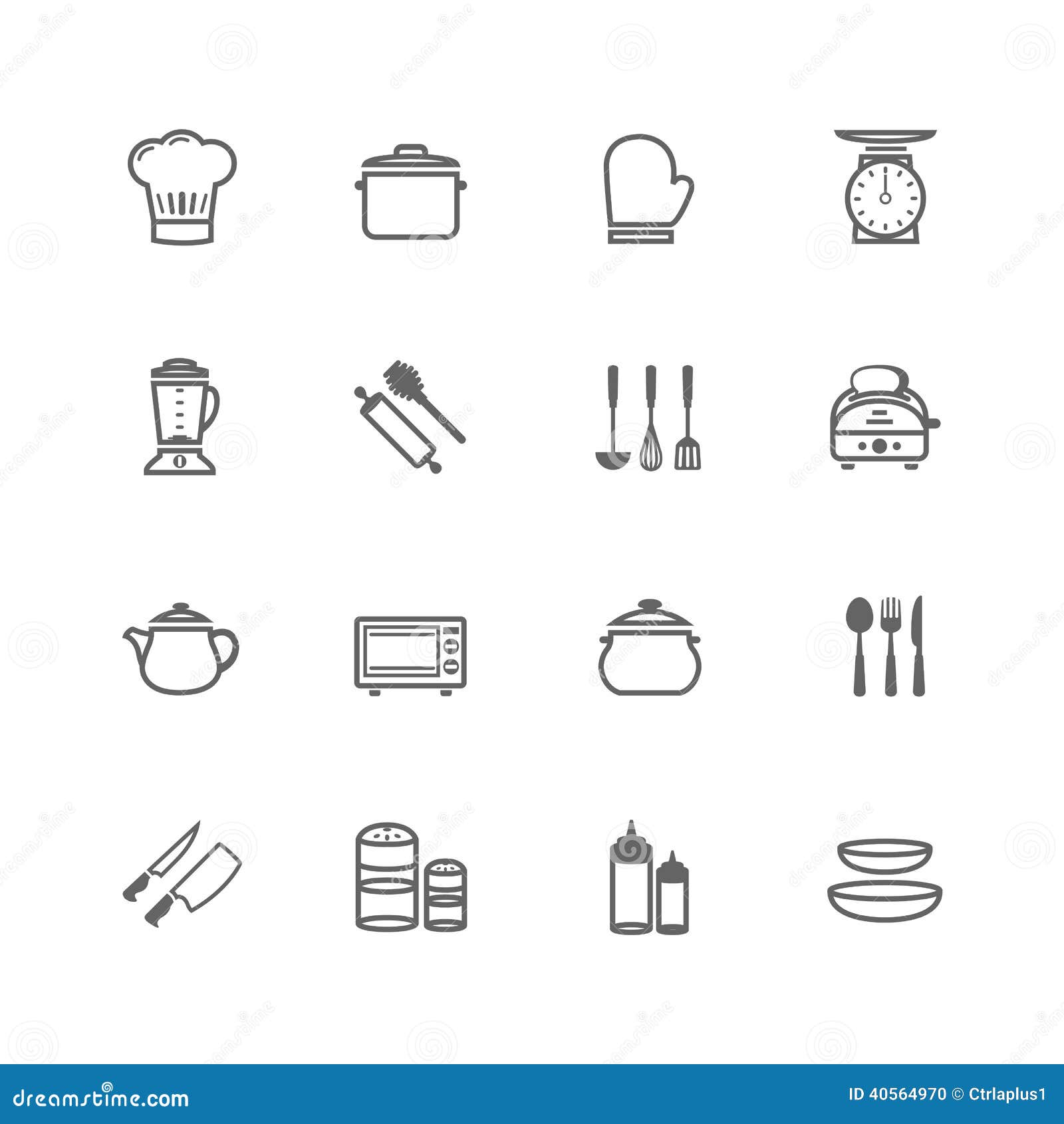 Set of Outline Stroke Kitchenware Icon Stock Vector - Illustration of ...