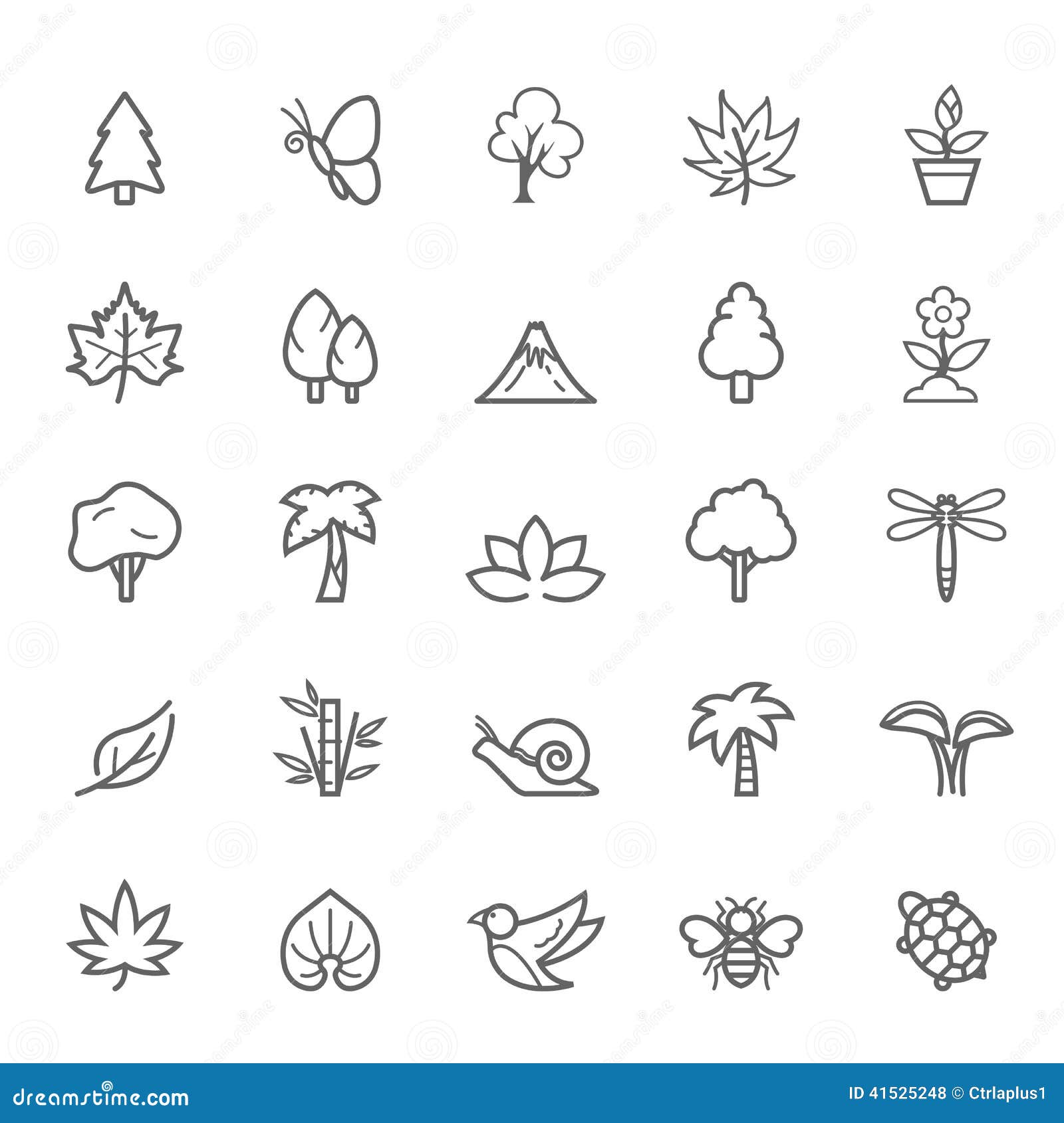 Set of Outline Stroke Natural Icon Stock Vector - Illustration of ...