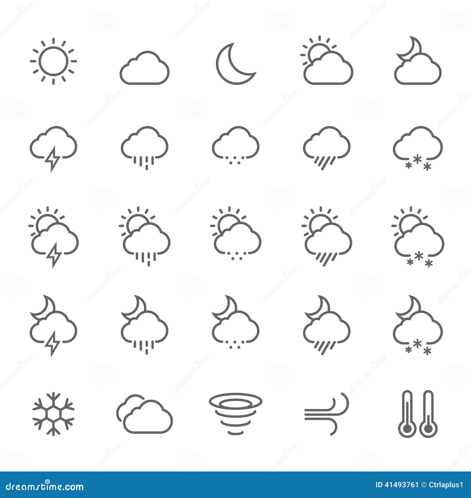 Set of Outline Stroke Weather Icon Stock Vector - Illustration of ...