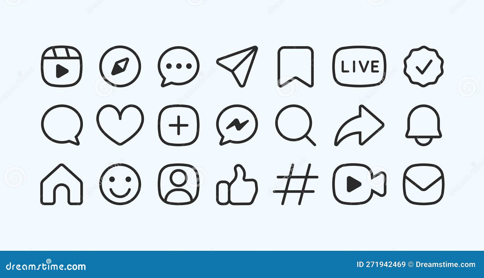 Set of Outline Style Social Media Icon Elements Stock Vector ...
