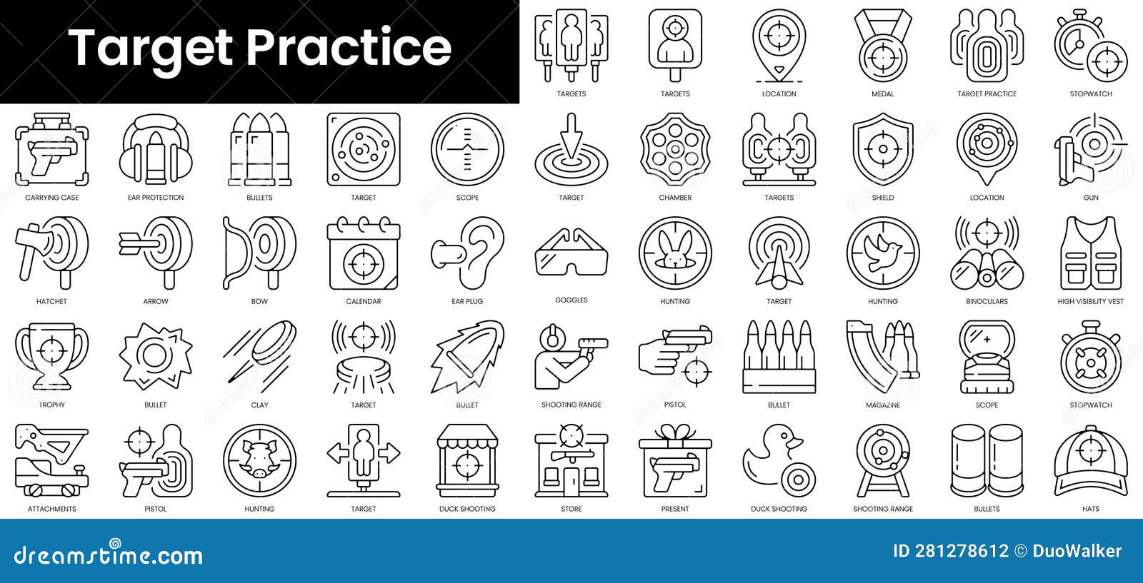 Target Practice Thin Line Icon. Aim And Bullets Vector Illustration ...