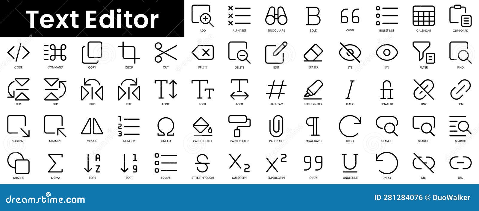 Set Of Outline Text Editor Icons Minimalist Thin Linear Web Icon Set Stock Vector