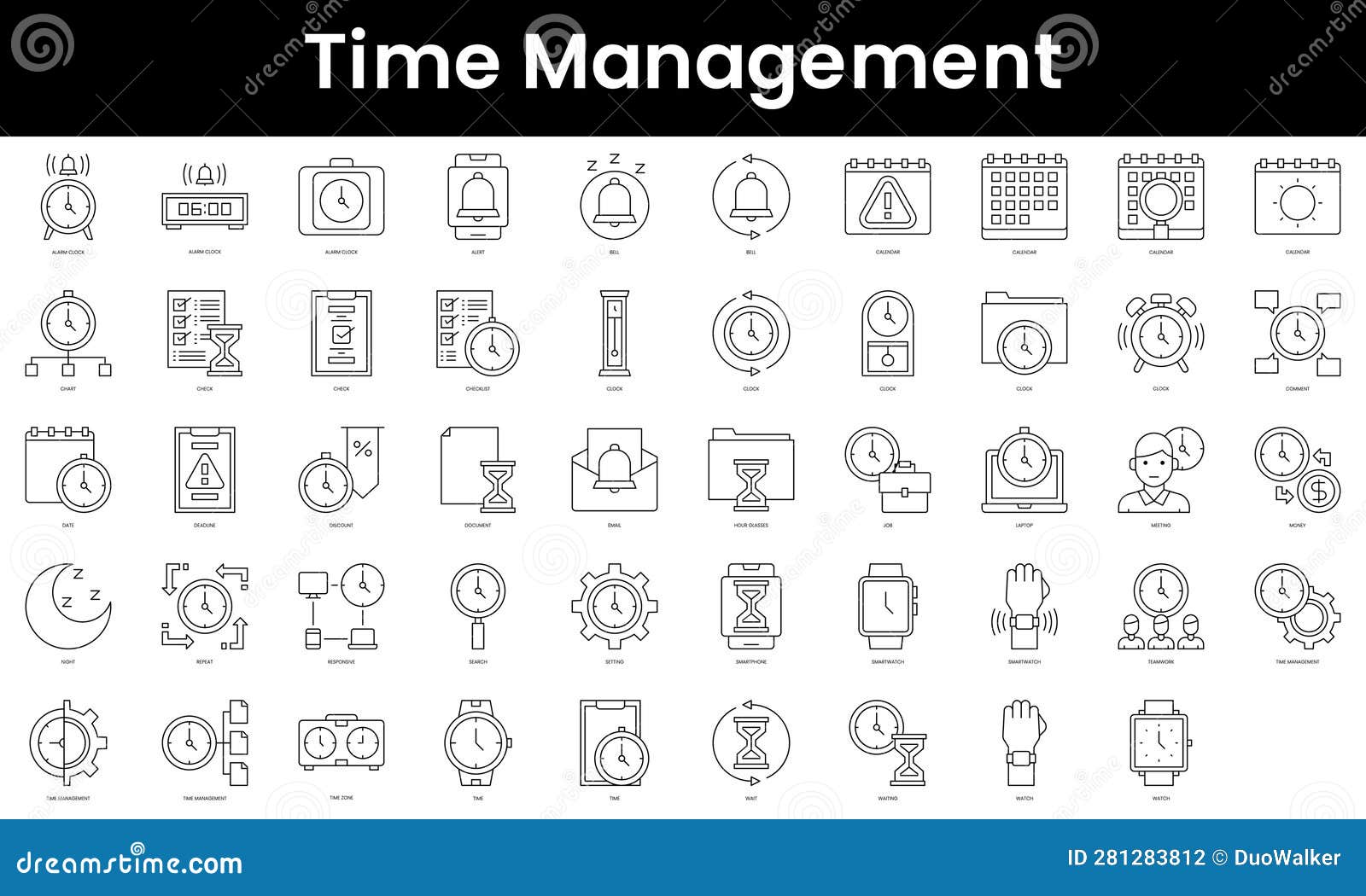 Outline Time, Face Biometrics And Thunderstorm Weather Line Icons. For ...