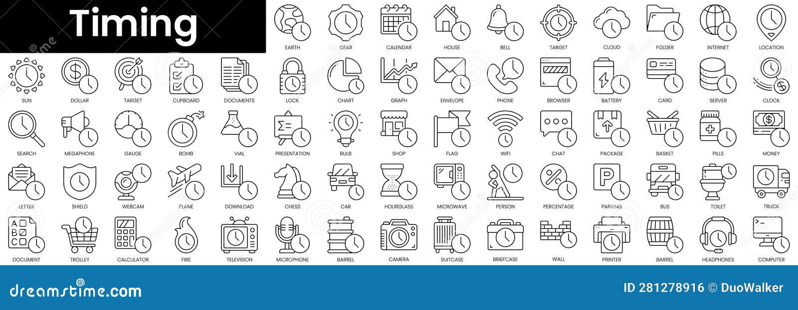 Set of Outline Timing Icons. Minimalist Thin Linear Web Icon Set Stock ...