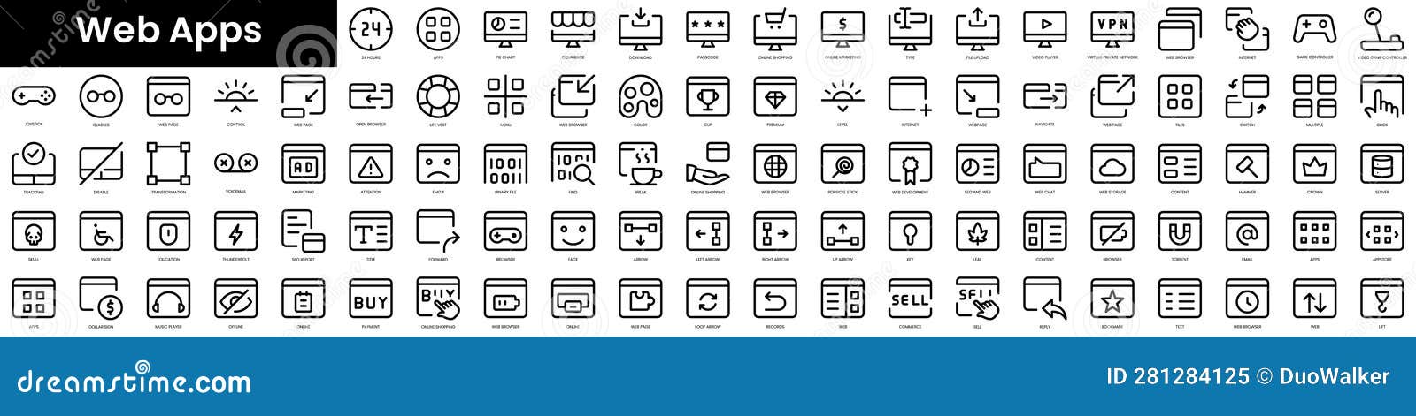 Set Of Outline Web Apps Icons Minimalist Thin Linear Web Icon Set Stock Vector Illustration
