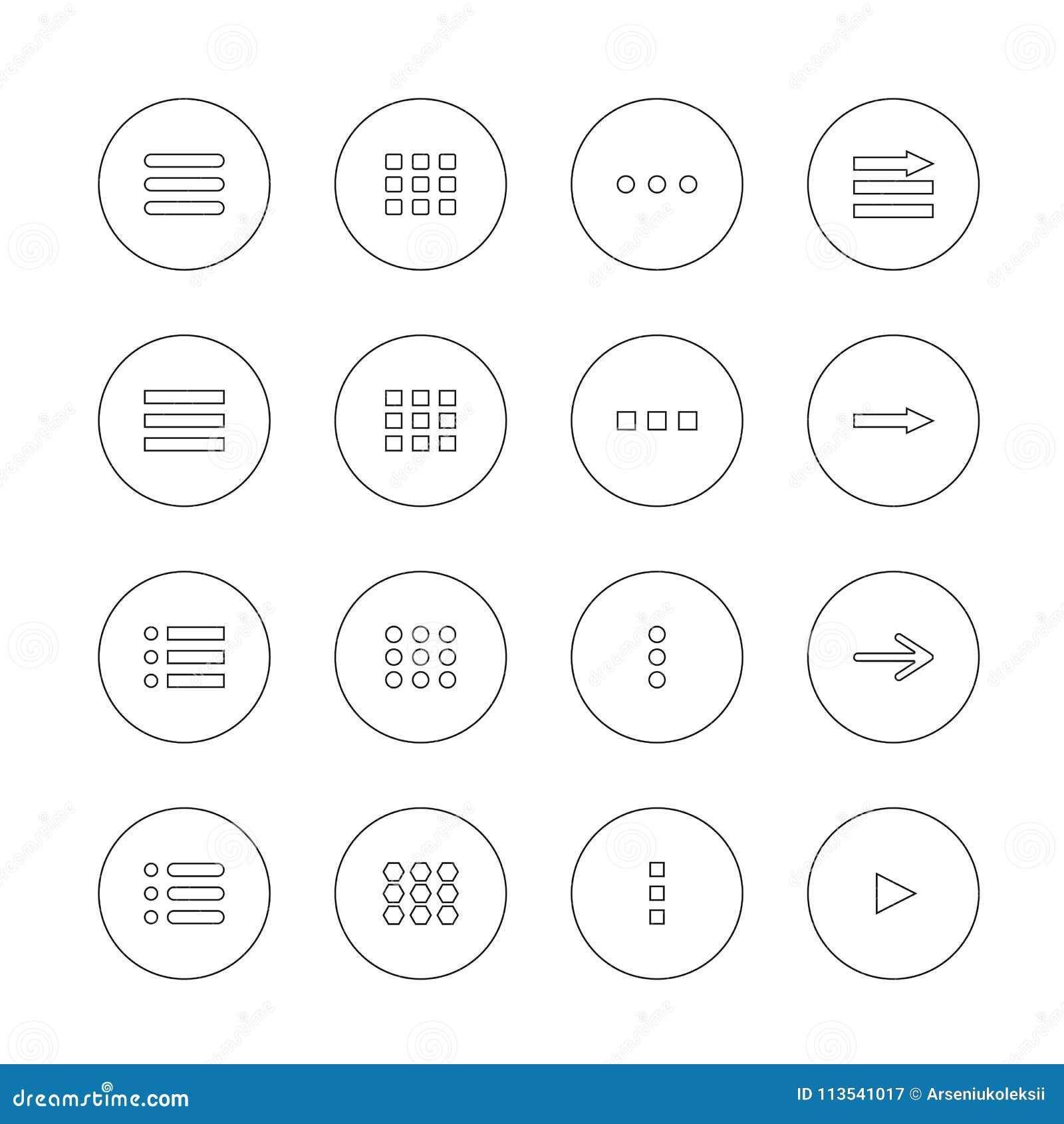 Set of Outlined Menu Buttons Stock Vector - Illustration of menu, flat ...