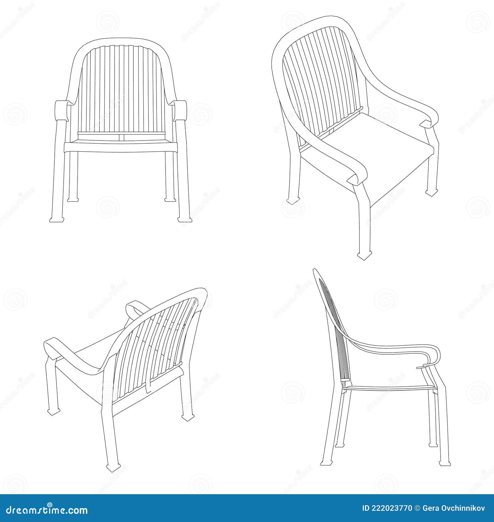Set with Outlines of Chairs Isolated on White Background. Vector ...