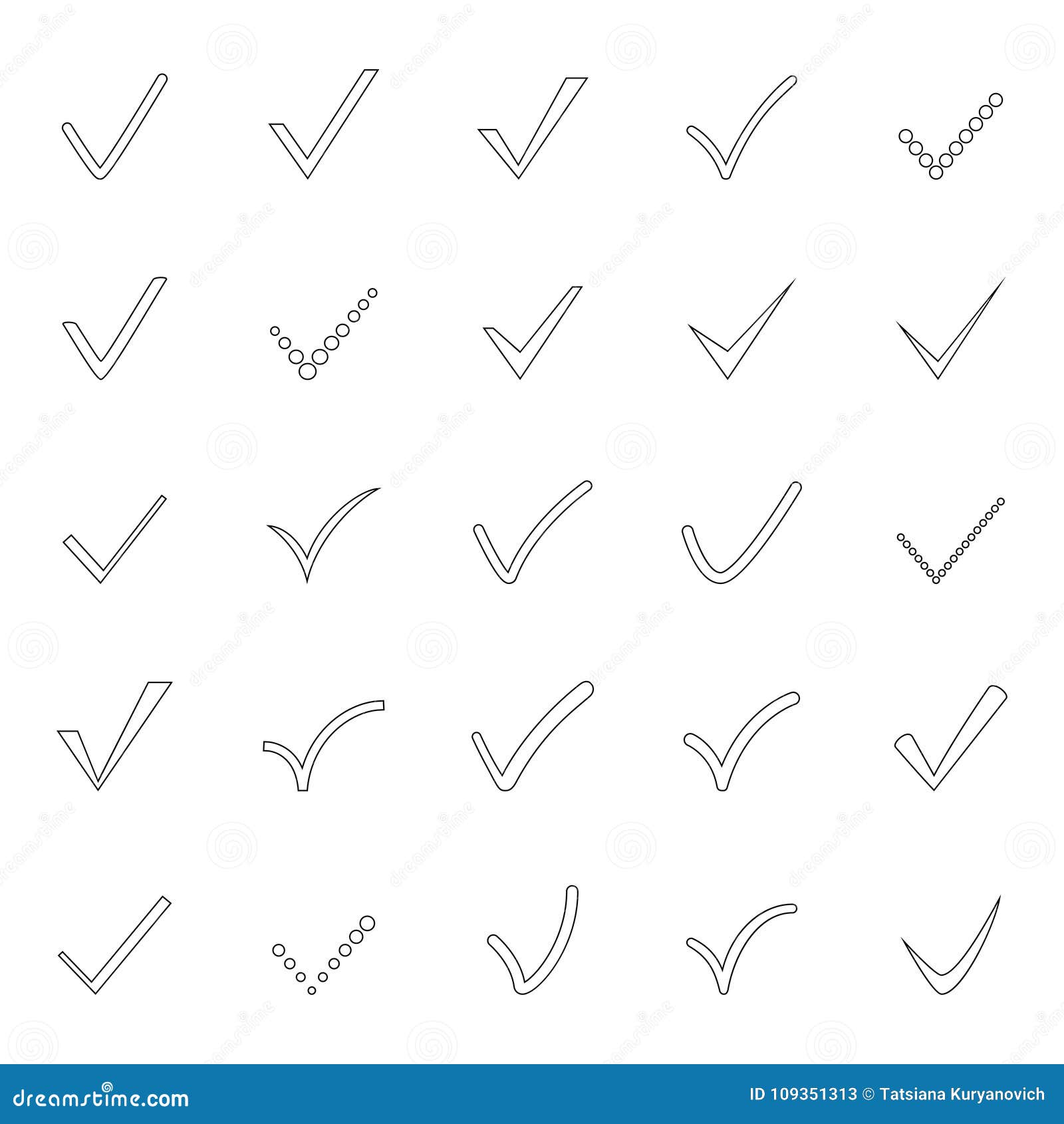 Set of Outlines of Check Mark Icon, Vector Illustration Stock Vector ...