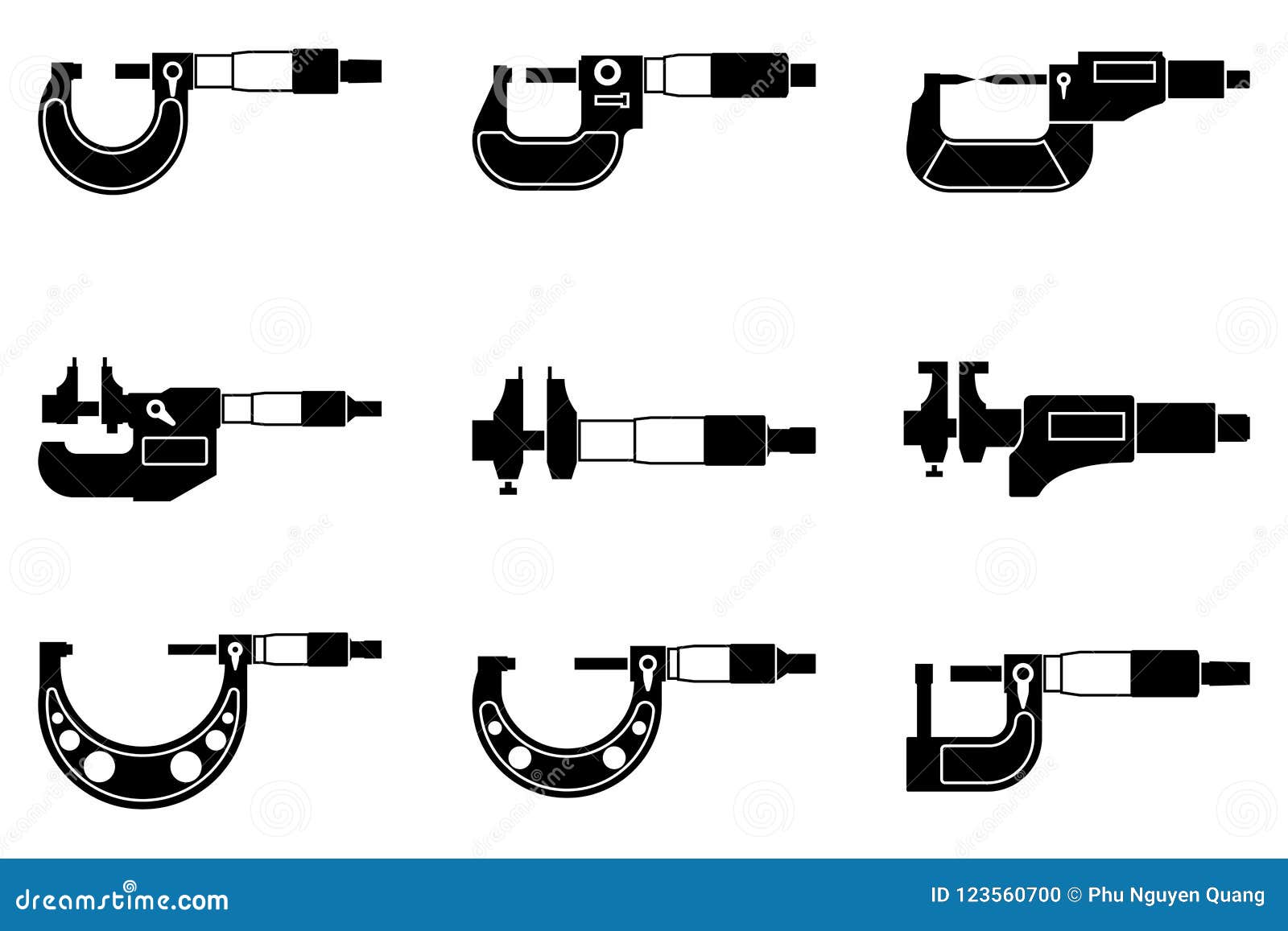 Set of Outside and Inside Micrometer Icons. Silhouette Vector Stock ...