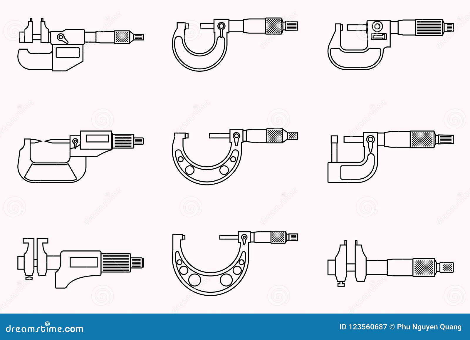 Set of Outside and Inside Micrometer Icons. Vector Thin Line Stock ...