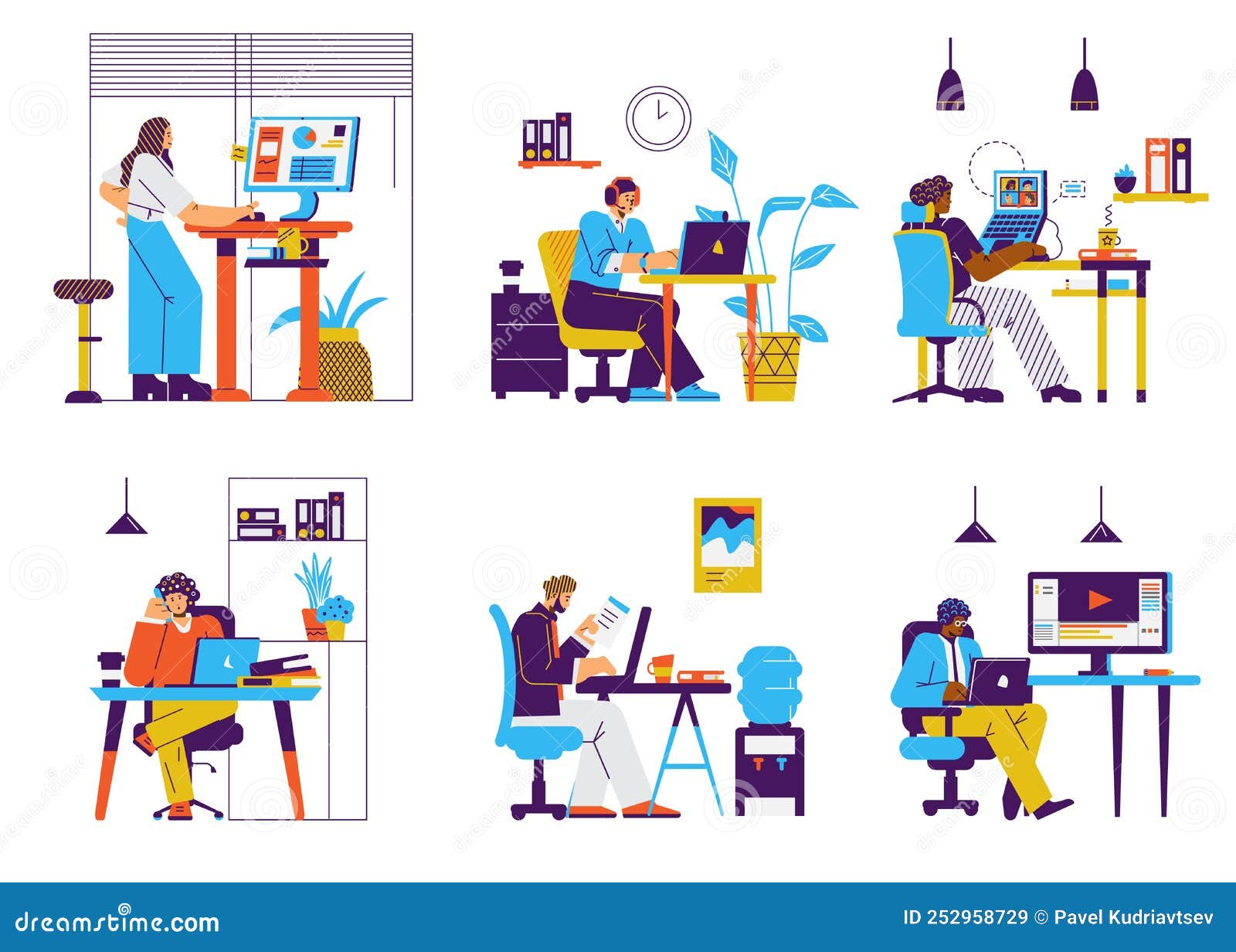 Busy Characters Multitask, Stress, Office Workload Cartoon Vector ...