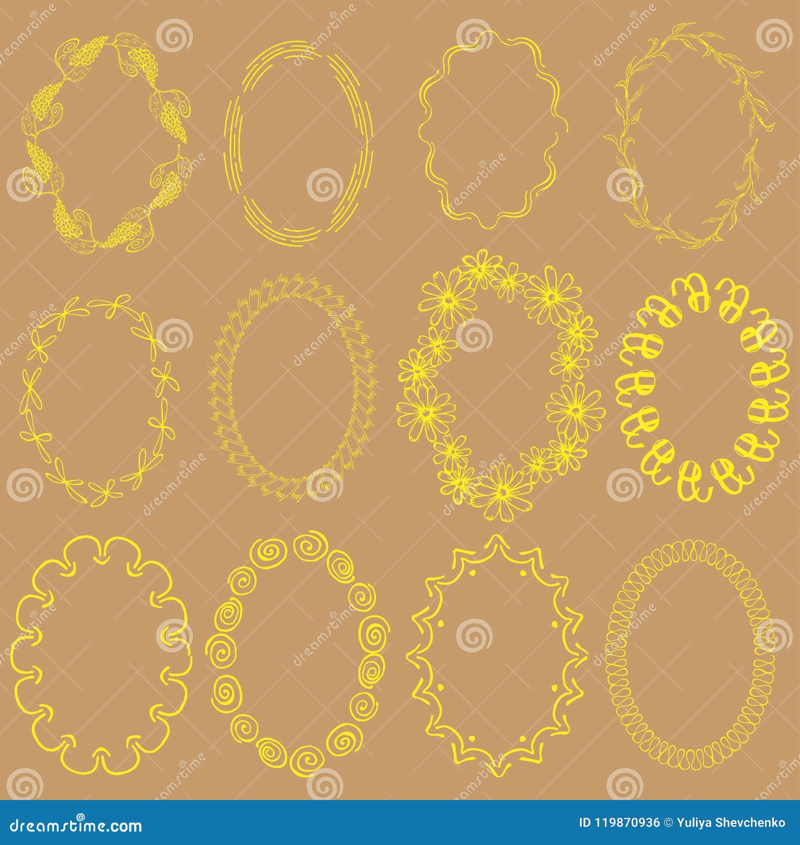 Set with Oval Frames on the Beige Background Stock Vector ...