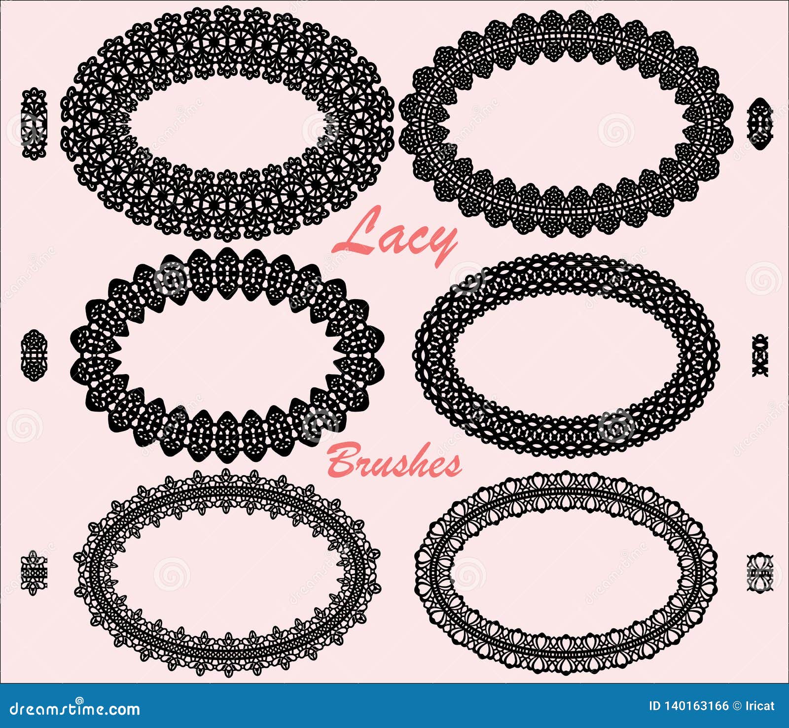 Set of Oval Lace Frames and Elements of Pattern Brushes Stock Vector ...