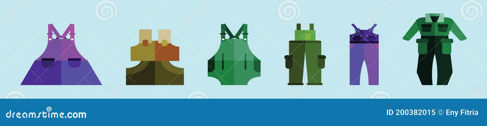 Set of Overall Cartoon Icon Design Template with Various Models. Vector ...