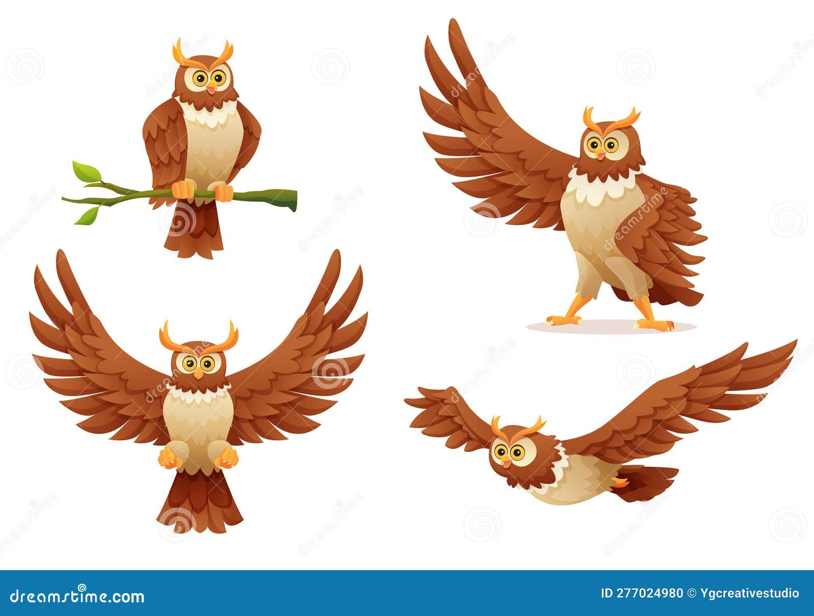 Set of Owl in Various Poses Stock Vector - Illustration of character ...