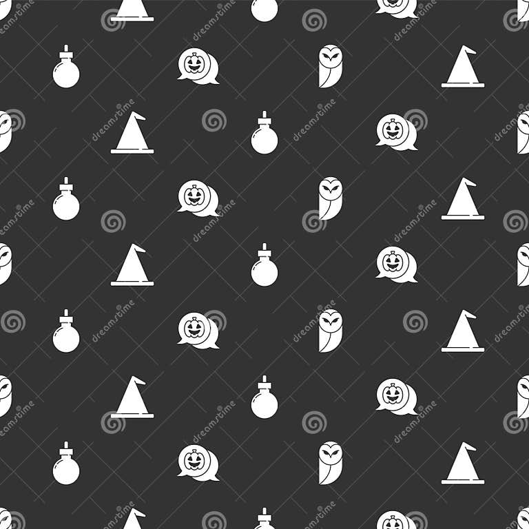 Set Owl, Witch Hat, Bomb Ready To Explode and Pumpkin on Seamless ...