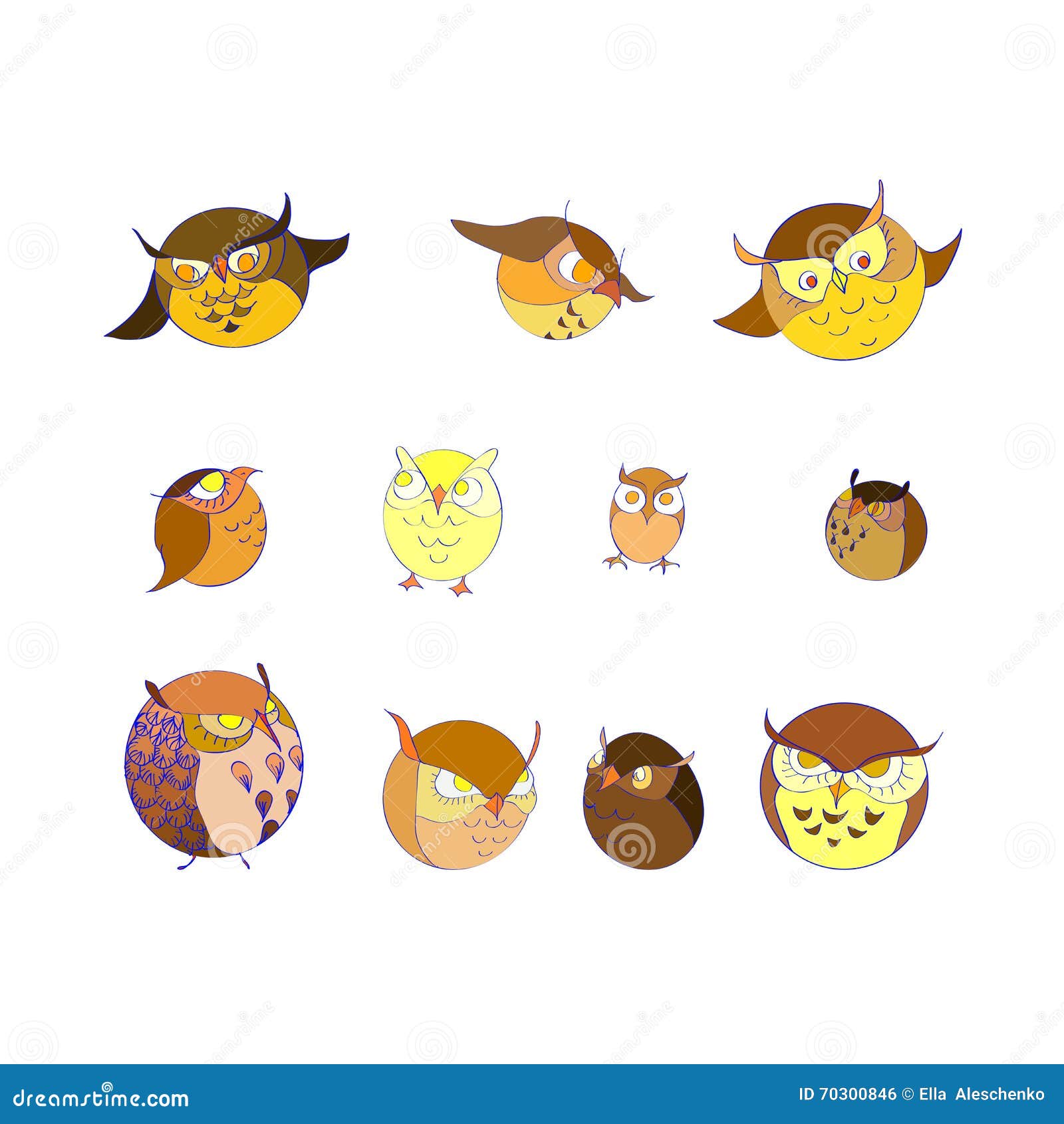 Set of owls. stock vector. Illustration of decoration - 70300846