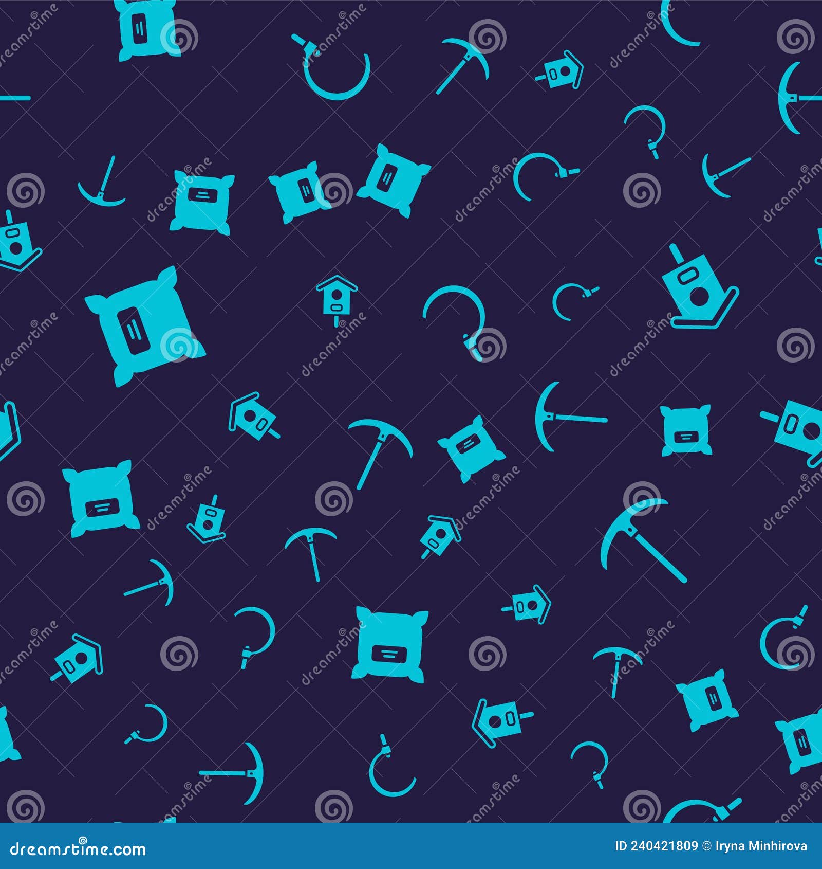 Set Pack Full of Seeds, Bird House, Sickle and Pickaxe on Seamless ...