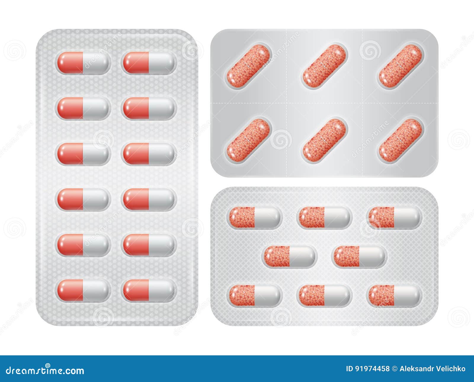 Set of Package of Pills. Group of Realistic Red Pharmaceutical D Stock ...