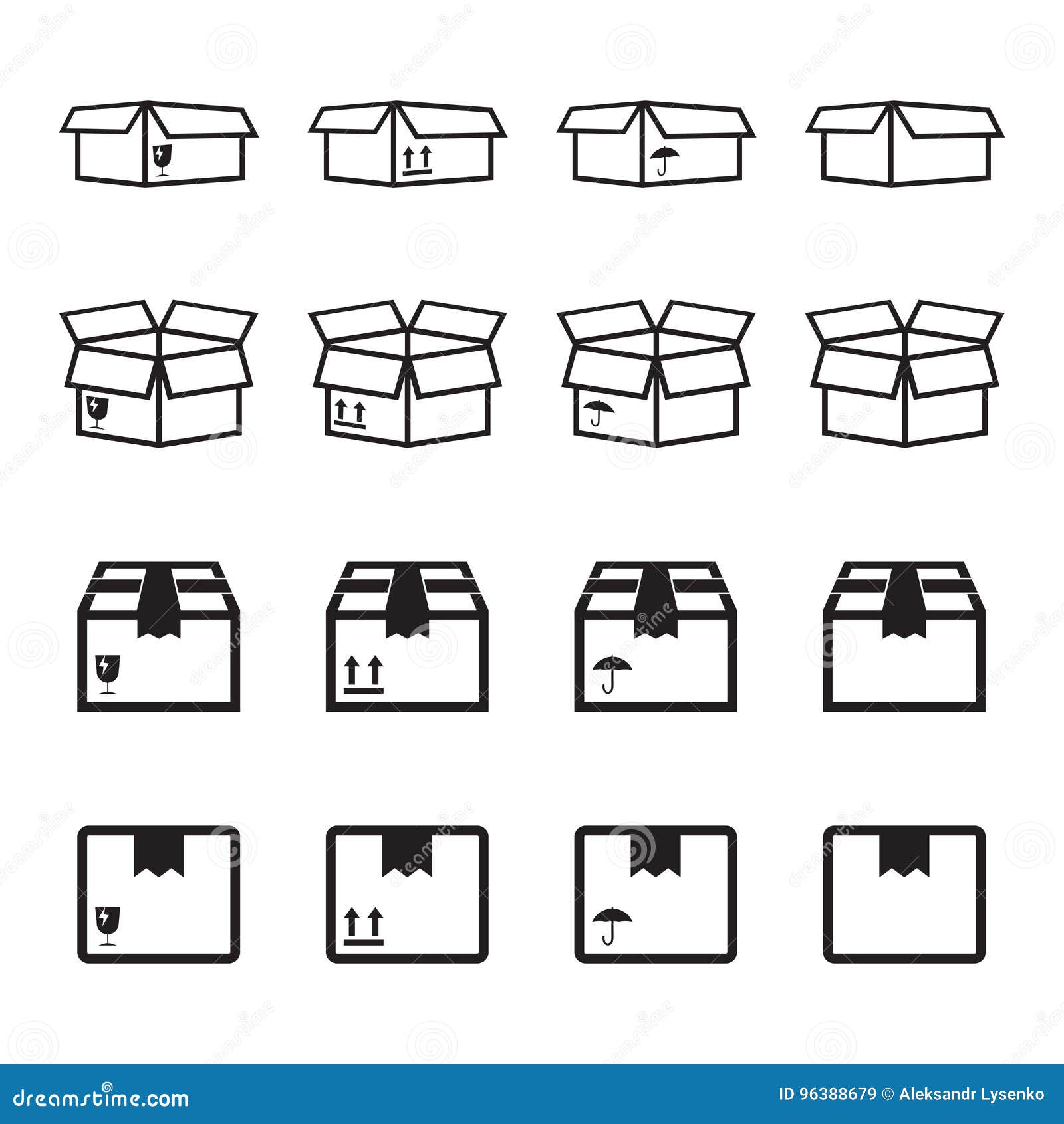 Set of Packaging Box Icon. Flat Shipping Pack Simple Vector ...