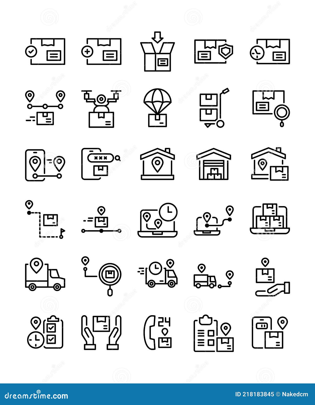 Set of 30 Packaging and Delivery Service Outline Icon Stock Vector ...