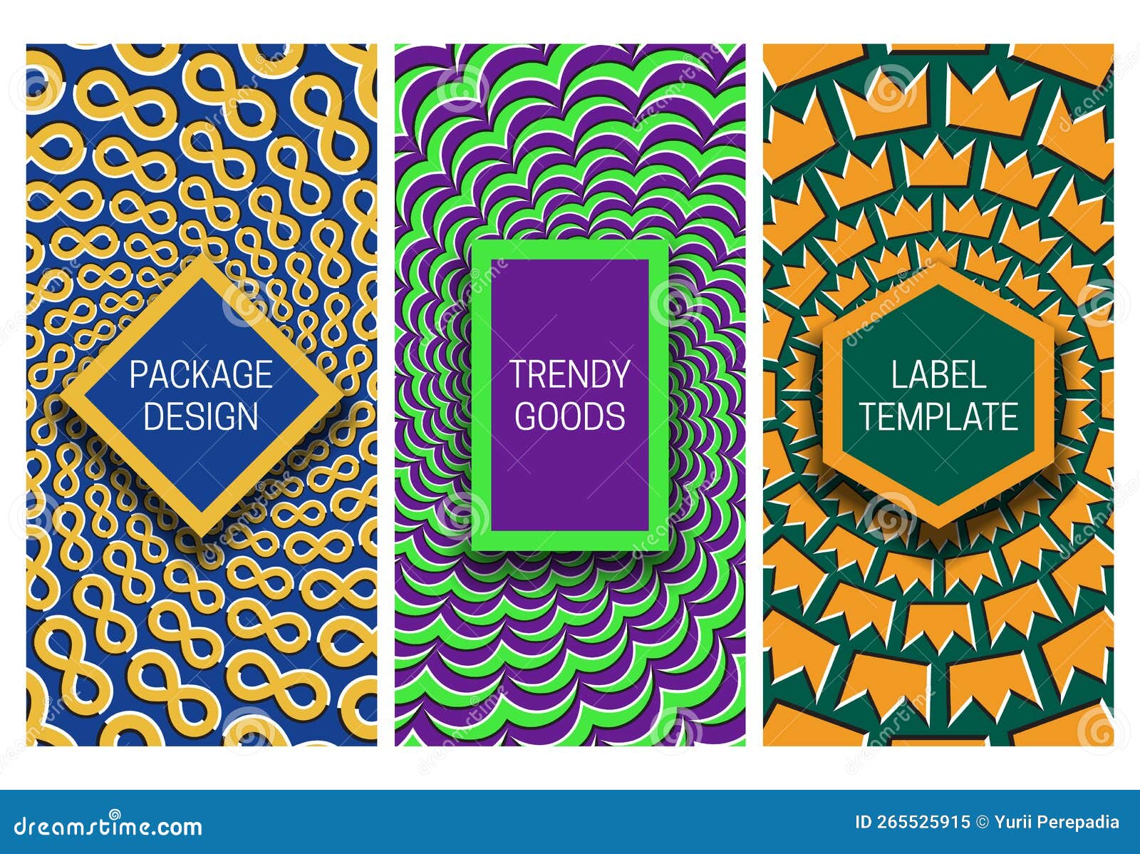 Set Of Packaging Design With Optical Illusion Backgrounds Of Various ...