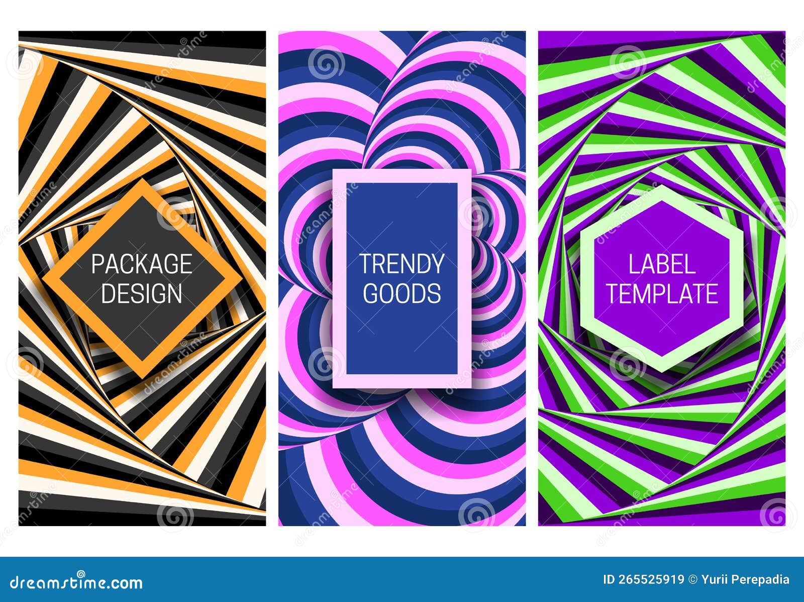 Set of Packaging Design with Various Optical Illusion Striped ...
